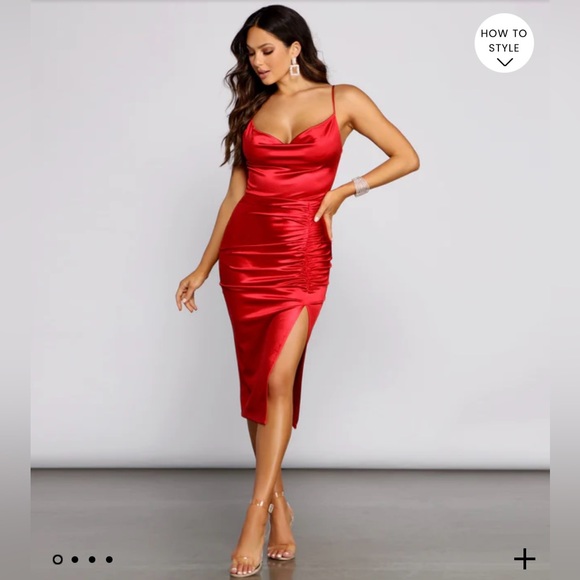 Windsor | Dresses | Windsor Nadine Formal Ruched Satin Midi Dress ...